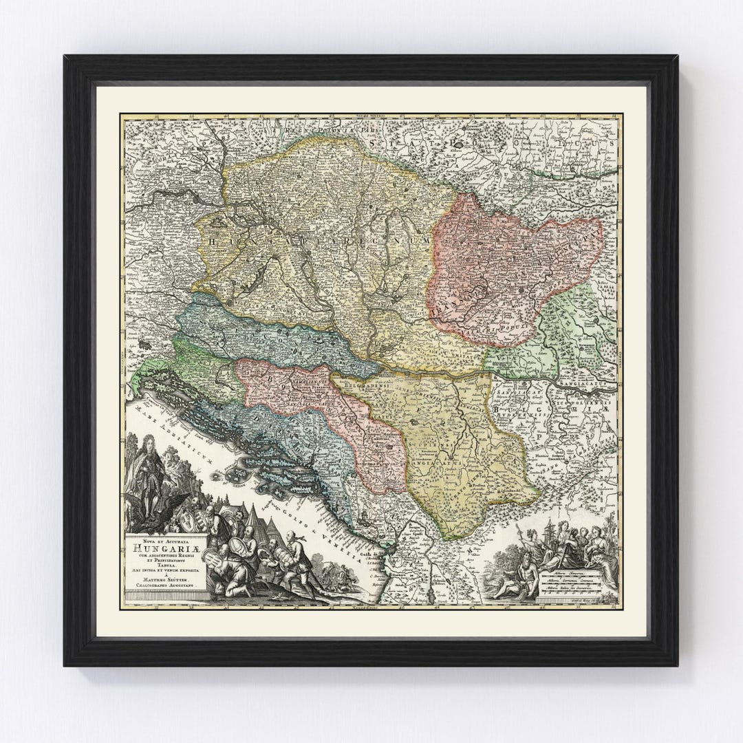 Hungary Map 1725, Vintage Hungary Map, Old Hungary Art, Wall Art Gift ...