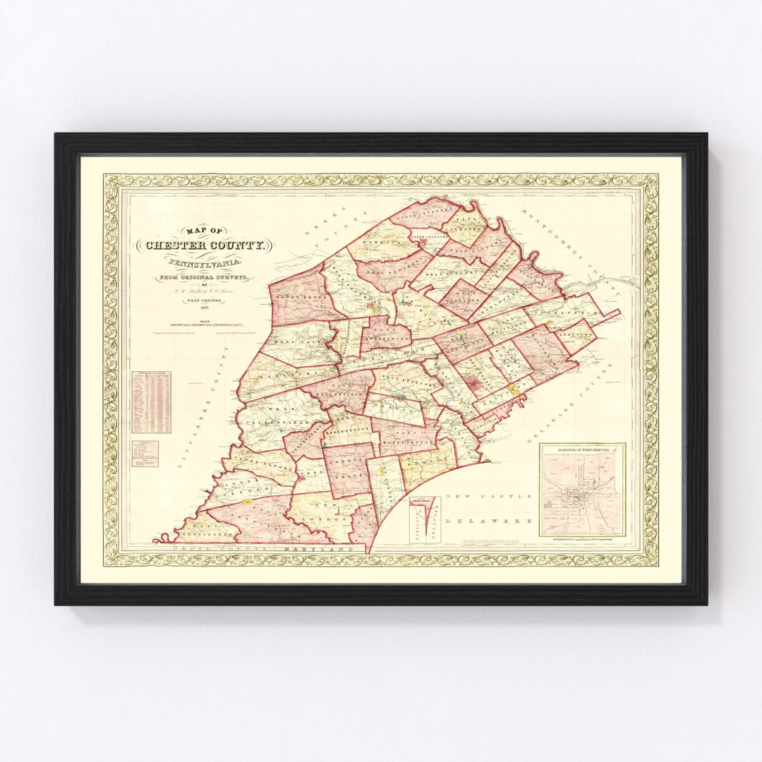 Chester County Pennsylvania Map 1847 - Old Map of Chester County ...