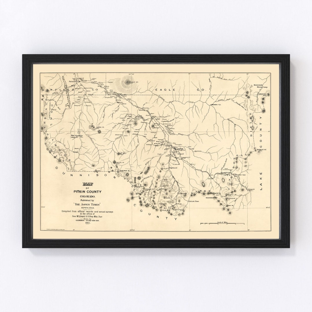 Pitkin County Colorado Map 1884 Old Map of Pitkin County Colorado Art ...