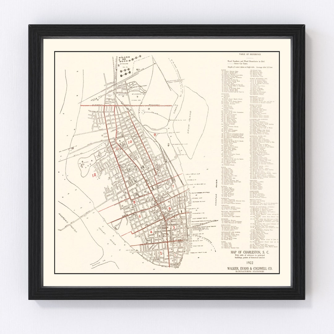 Charleston Map 1922 Old Map of Charleston South Carolina Art Vintage ...