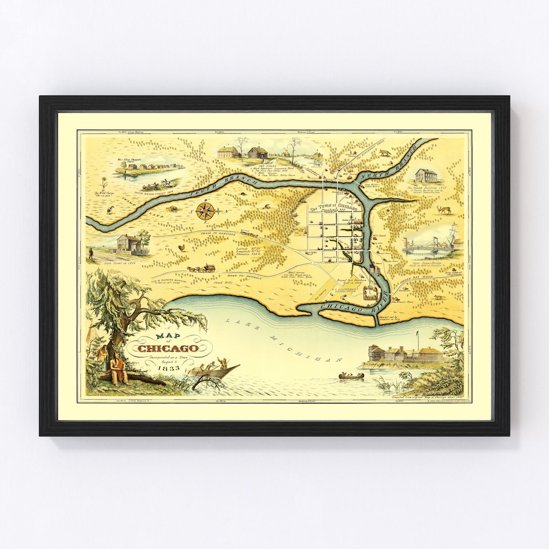 Chicago Map 1933, Vintage Chicago Map, Old Chicago Illinois Art, Wall ...