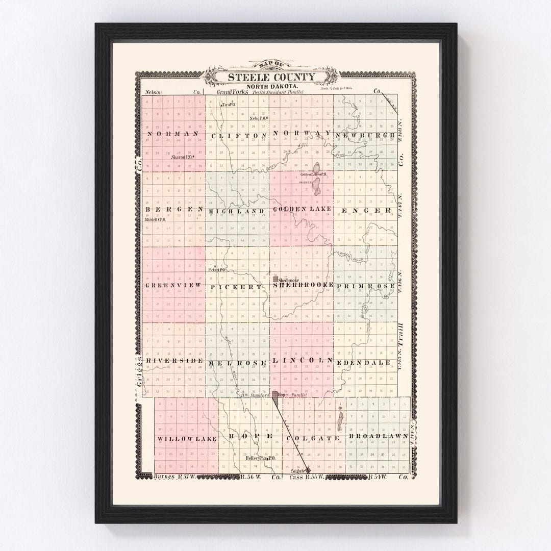 Steele County ND Map 1892 Old Map of North Dakota Art Vintage Print ...