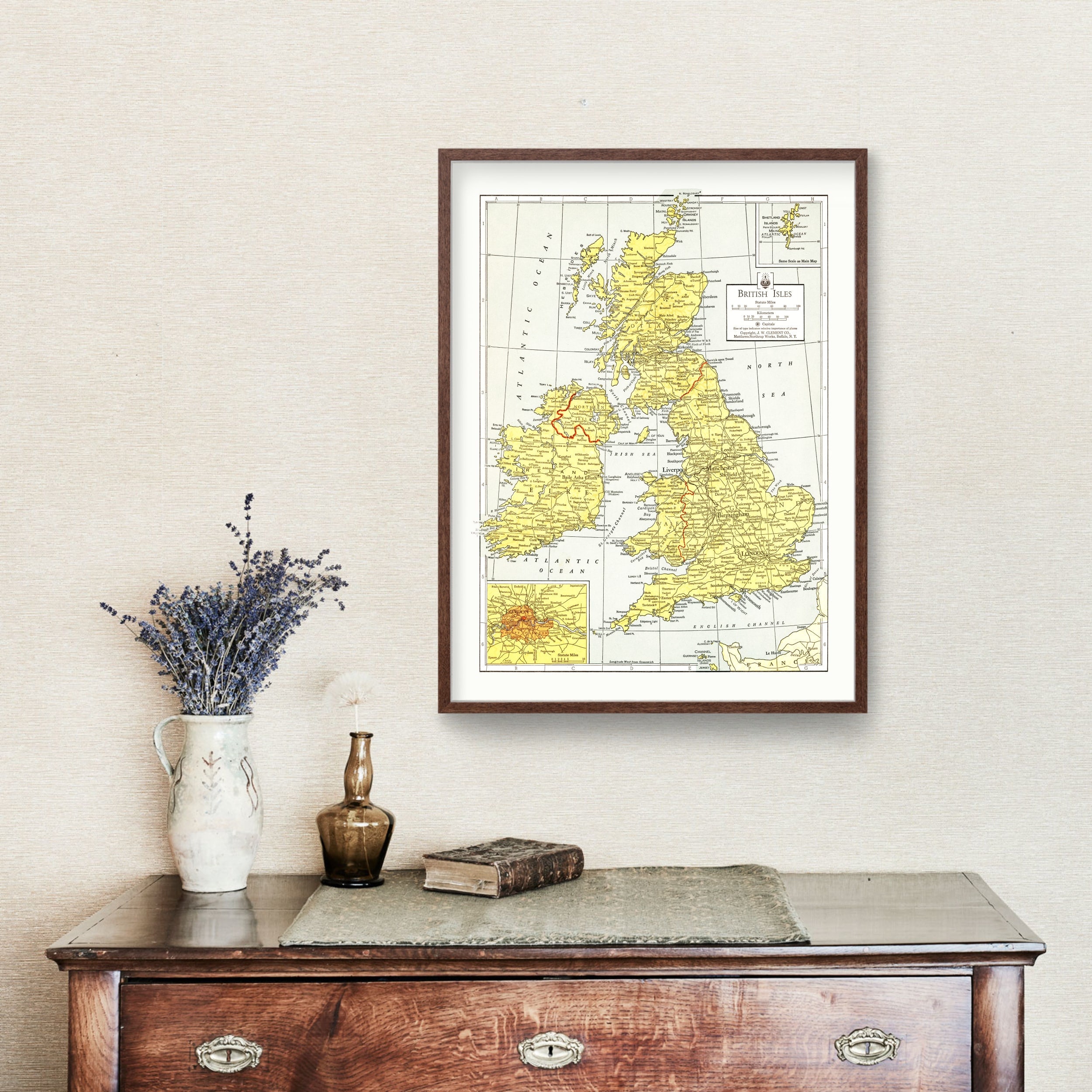British Isles Map Art Vintage Print From 1943 Old British | Etsy