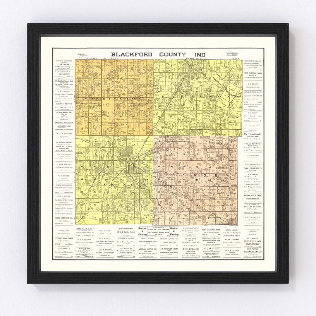 Blackford County Map 1905, Vintage Blackford County Map, Old Blackford ...