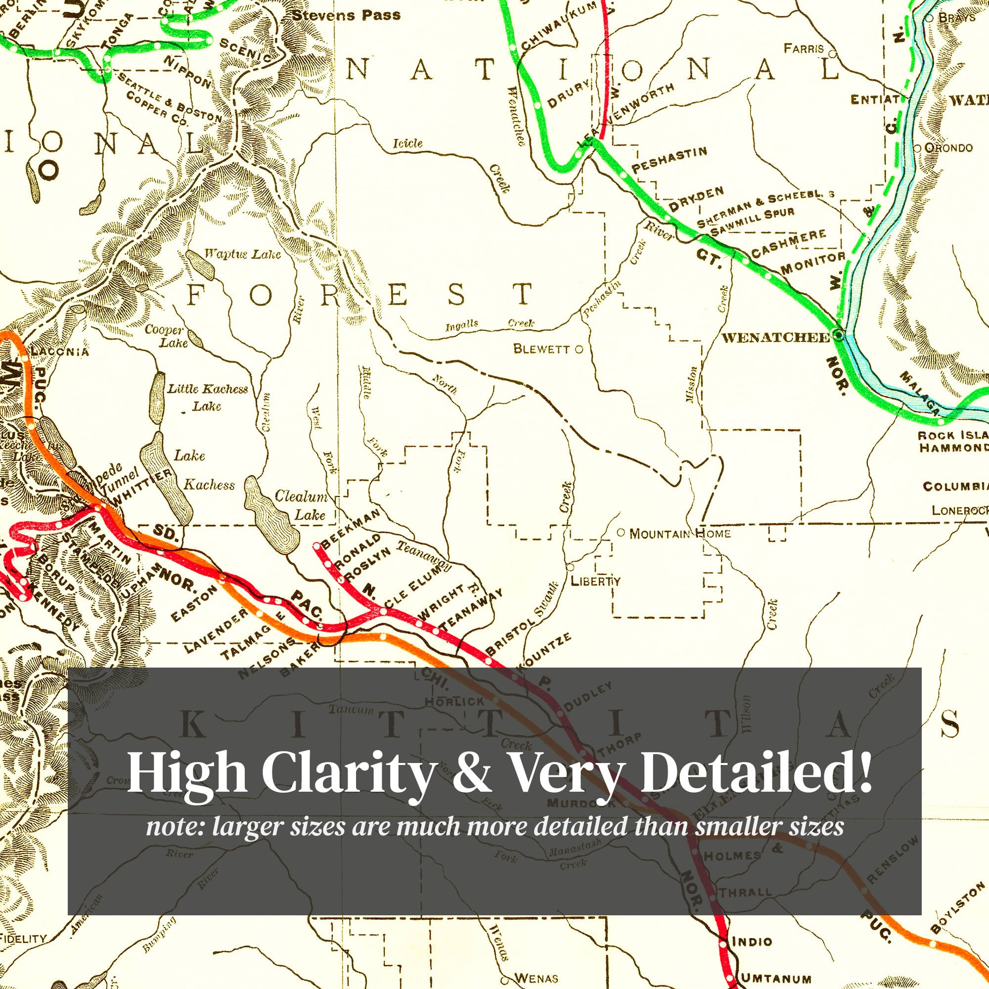 Washington Railroad Map 1910 Old Railroad Map of Washington - Etsy