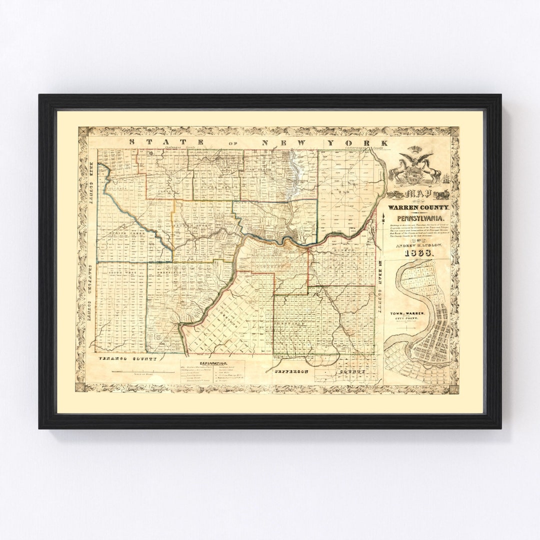 Warren County Pennsylvania Map 1838 Old Map of Warren County ...