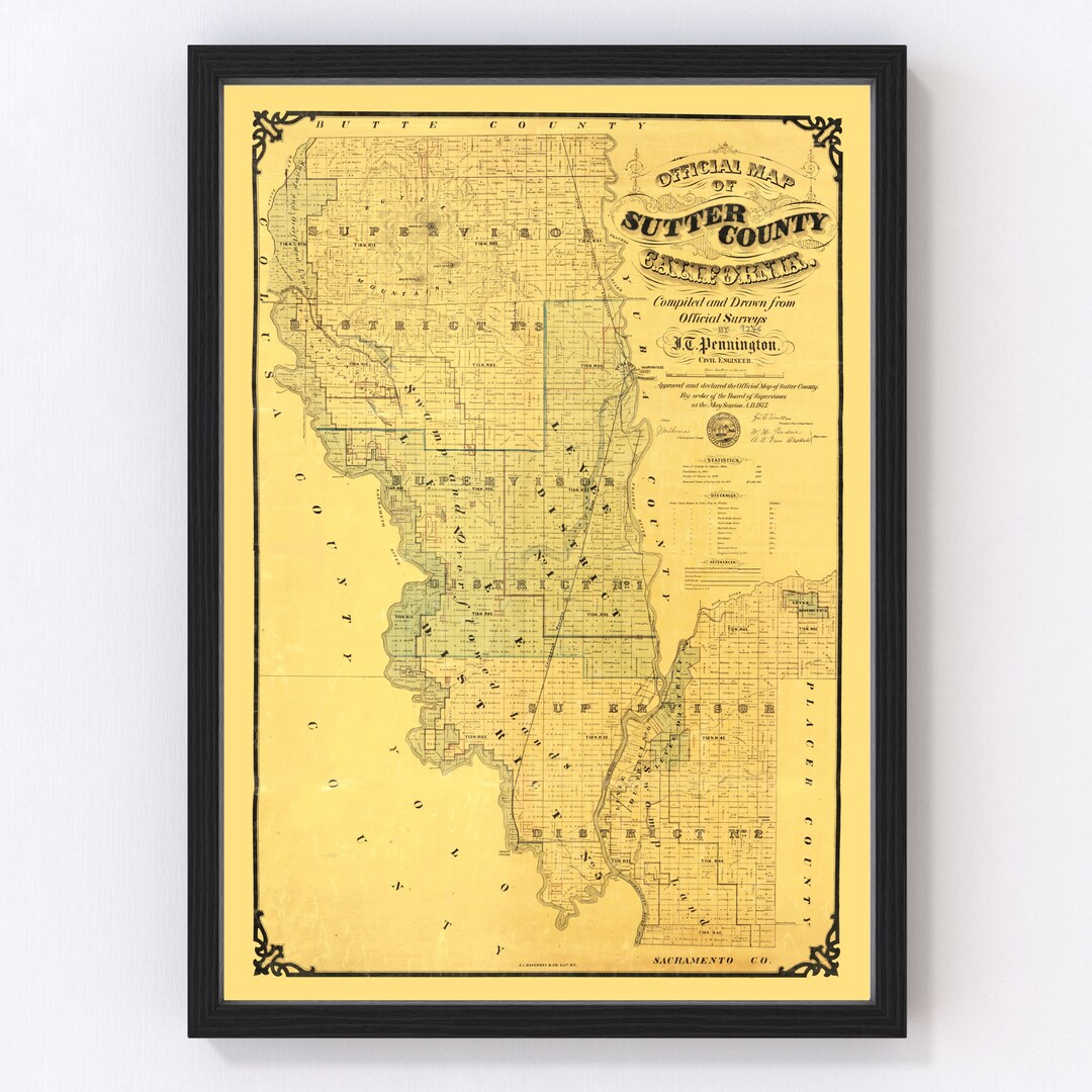 Sutter County Map 1873, Vintage Sutter County Map, Old Sutter County ...