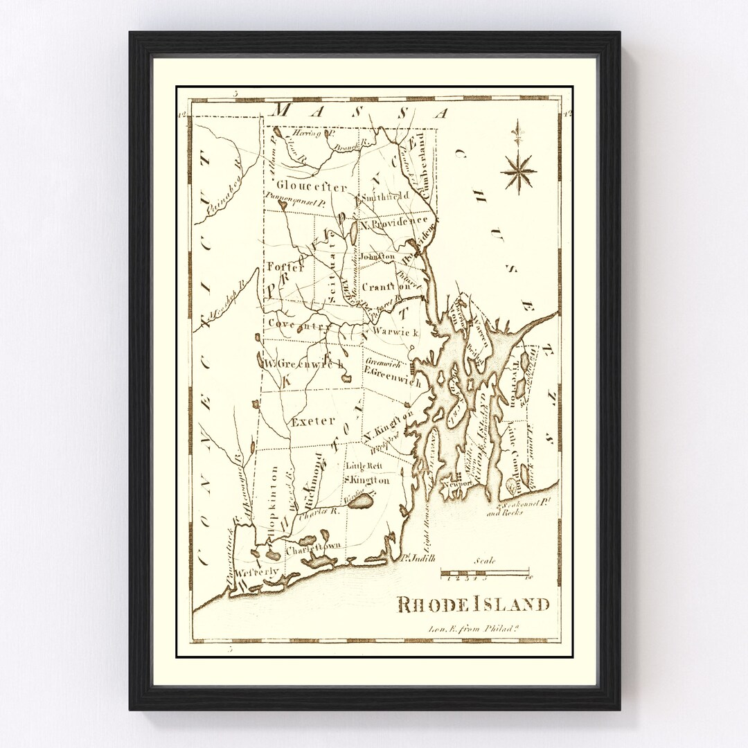 Rhode Island Map 1795 Old Map of Rhode Island Art Vintage Print Framed ...