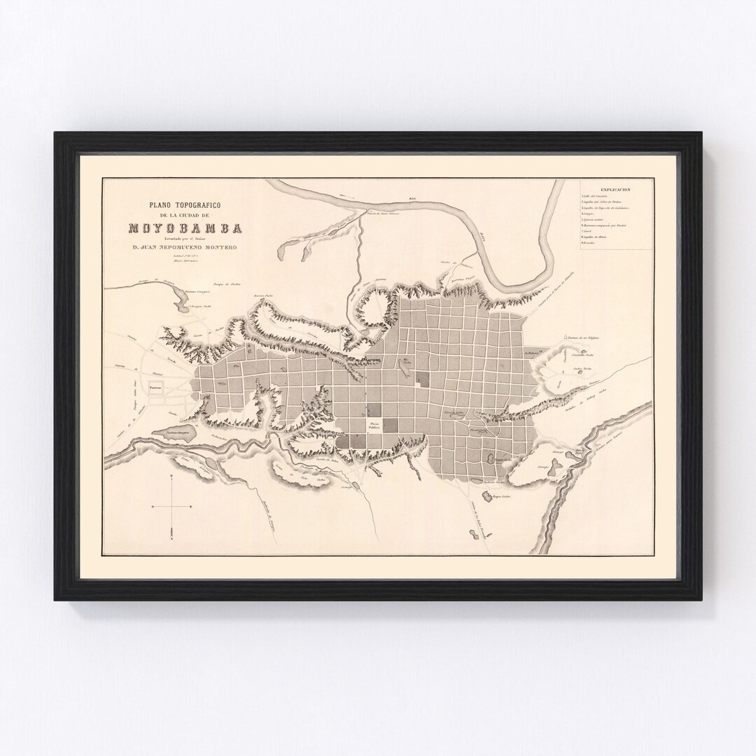 Moyobamba Map 1865 Old Map of Moyobamba Peru Art Vintage Print Framed ...