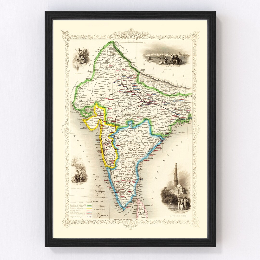 British India Map Art Vintage Print From 1851 Old British India Art ...