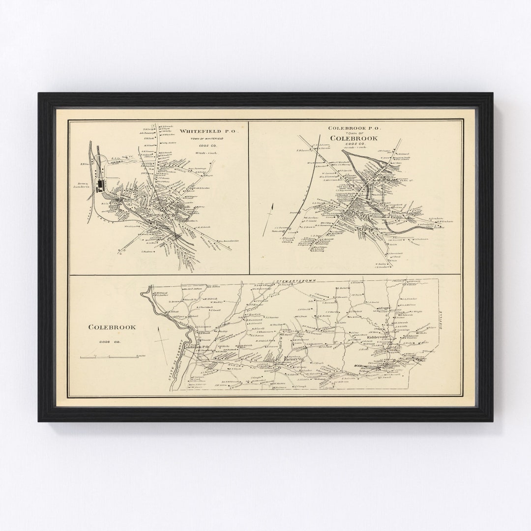 Colebrook Map 1892, Vintage Colebrook Map, Old Colebrook New Hampshire ...