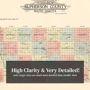 Mcpherson County SD Map 1911 Old Map of South Dakota Art Vintage Print ...