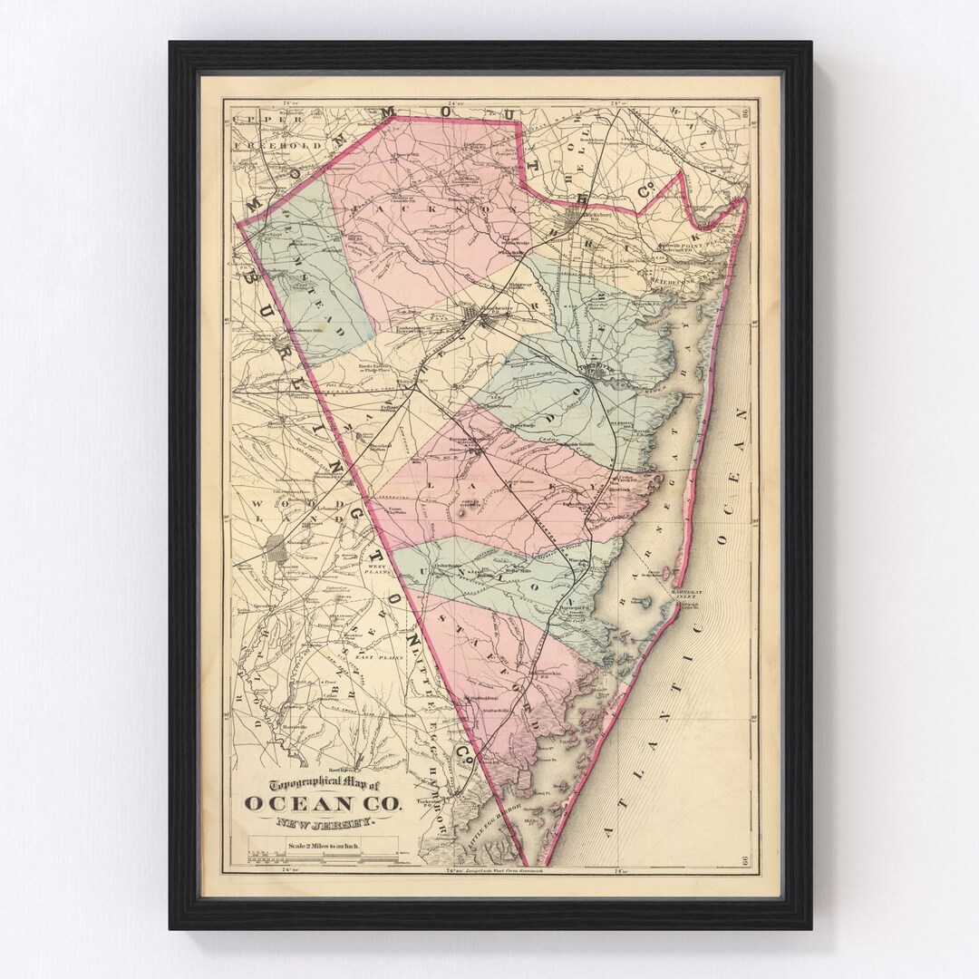 Ocean County Map 1872, Vintage Ocean County Map, Old Ocean County New ...