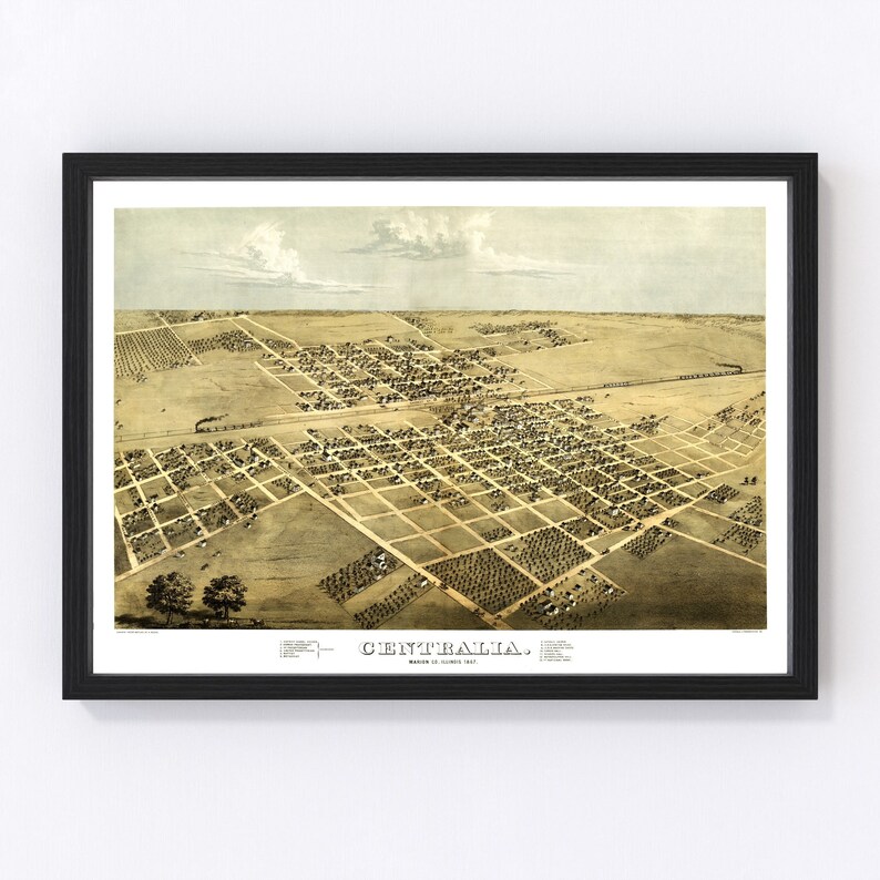Centralia Map 1867, Vintage Centralia Map, Old Centralia Illinois Art ...