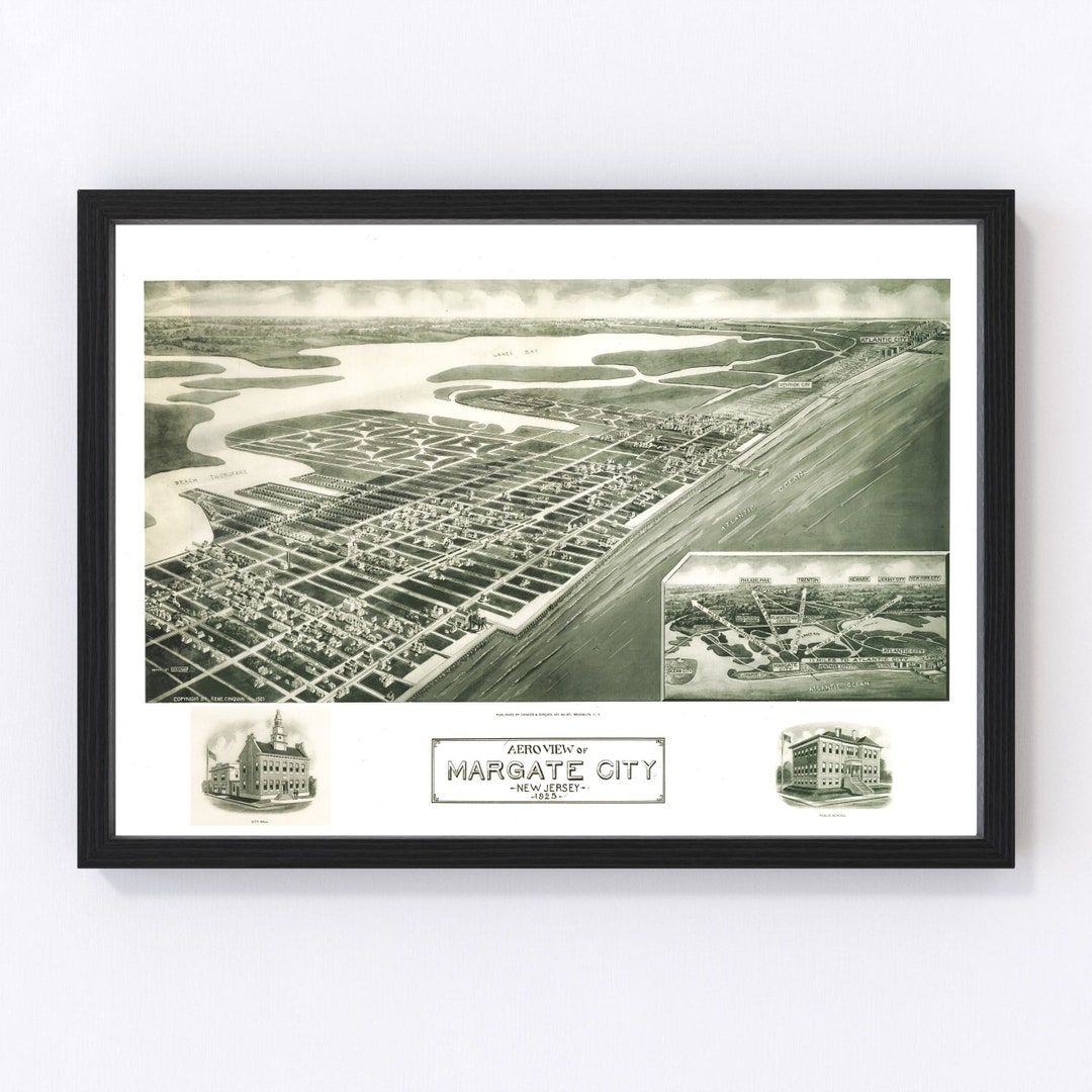 Margate City Map 1925 - Old Map of Margate City New Jersey Art Vintage ...