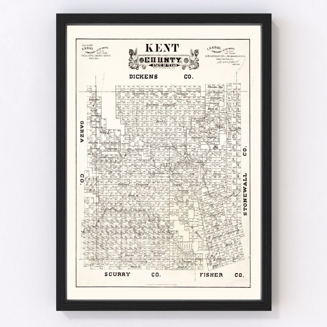 Kent County Map 1888, Vintage Kent County Map, Old Kent County Texas ...