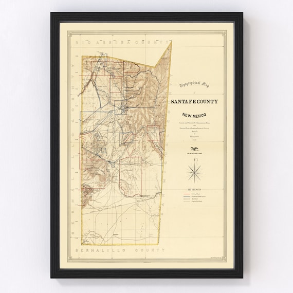 Santa Fe County New Mexico Map 1888 Old Map of Santa Fe - Etsy