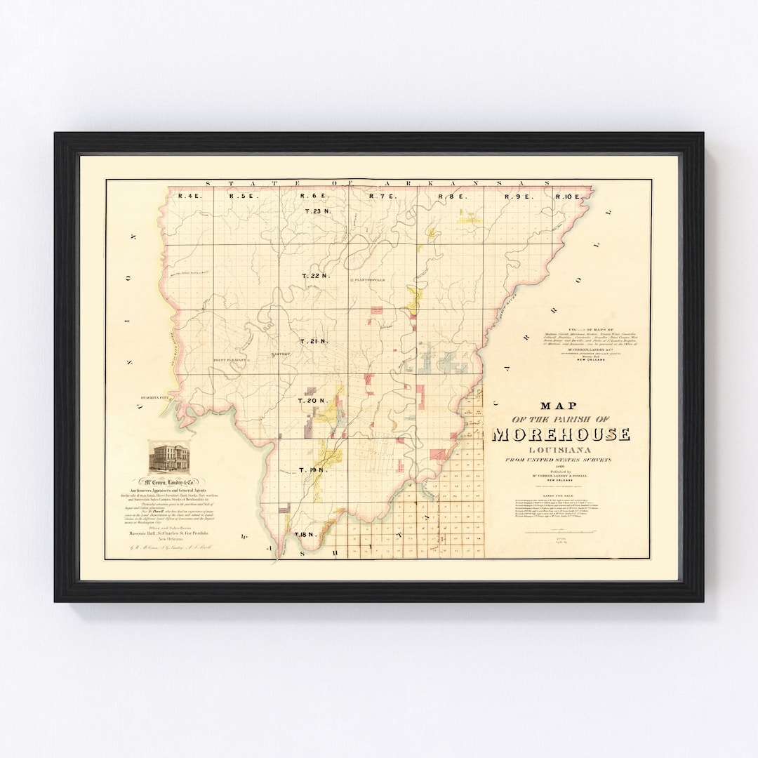 Morehouse Parish Map 1860, Vintage Morehouse Parish Map, Old Morehouse ...