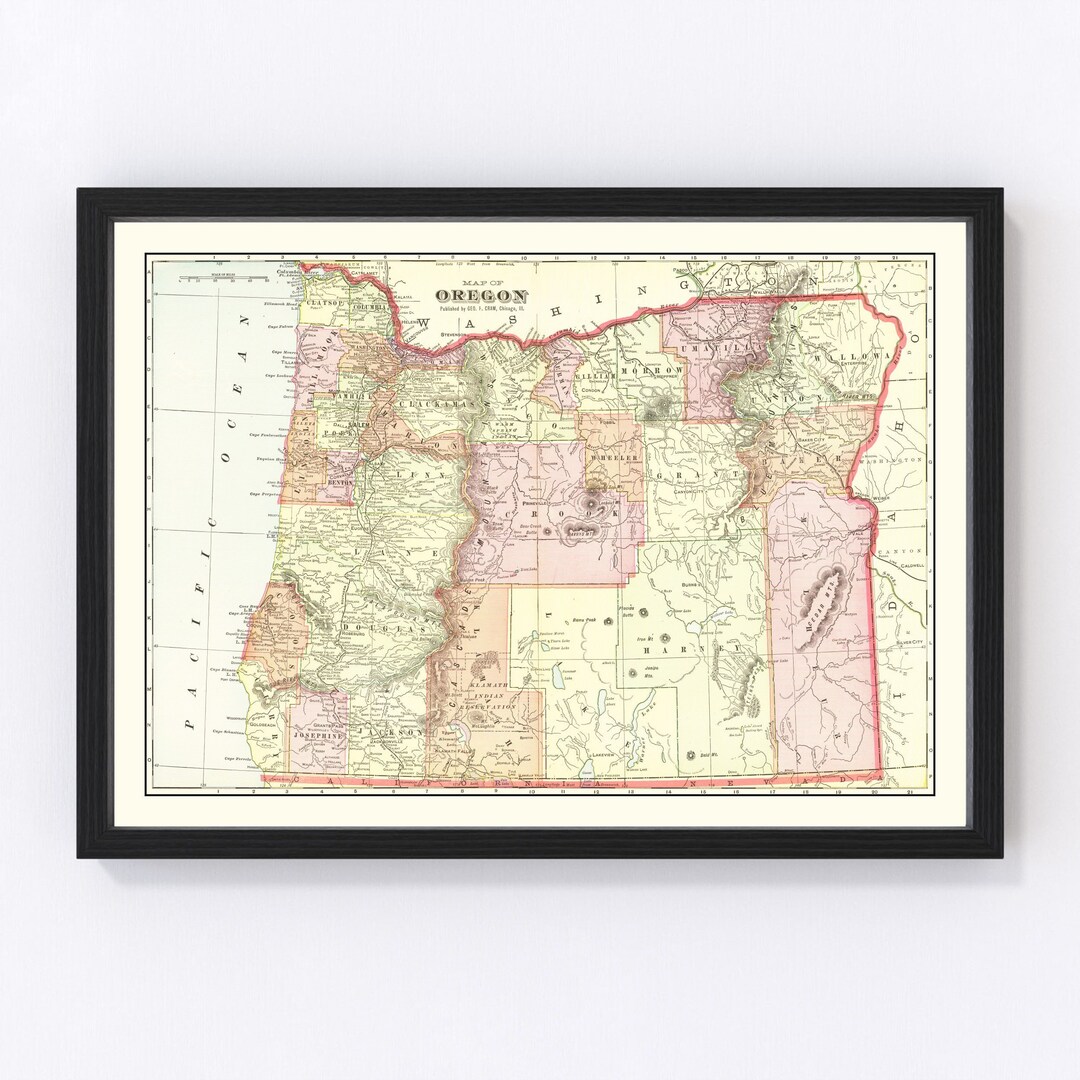 Oregon Map 1909, Vintage Oregon Map, Old Oregon Art, Wall Art Gift for ...