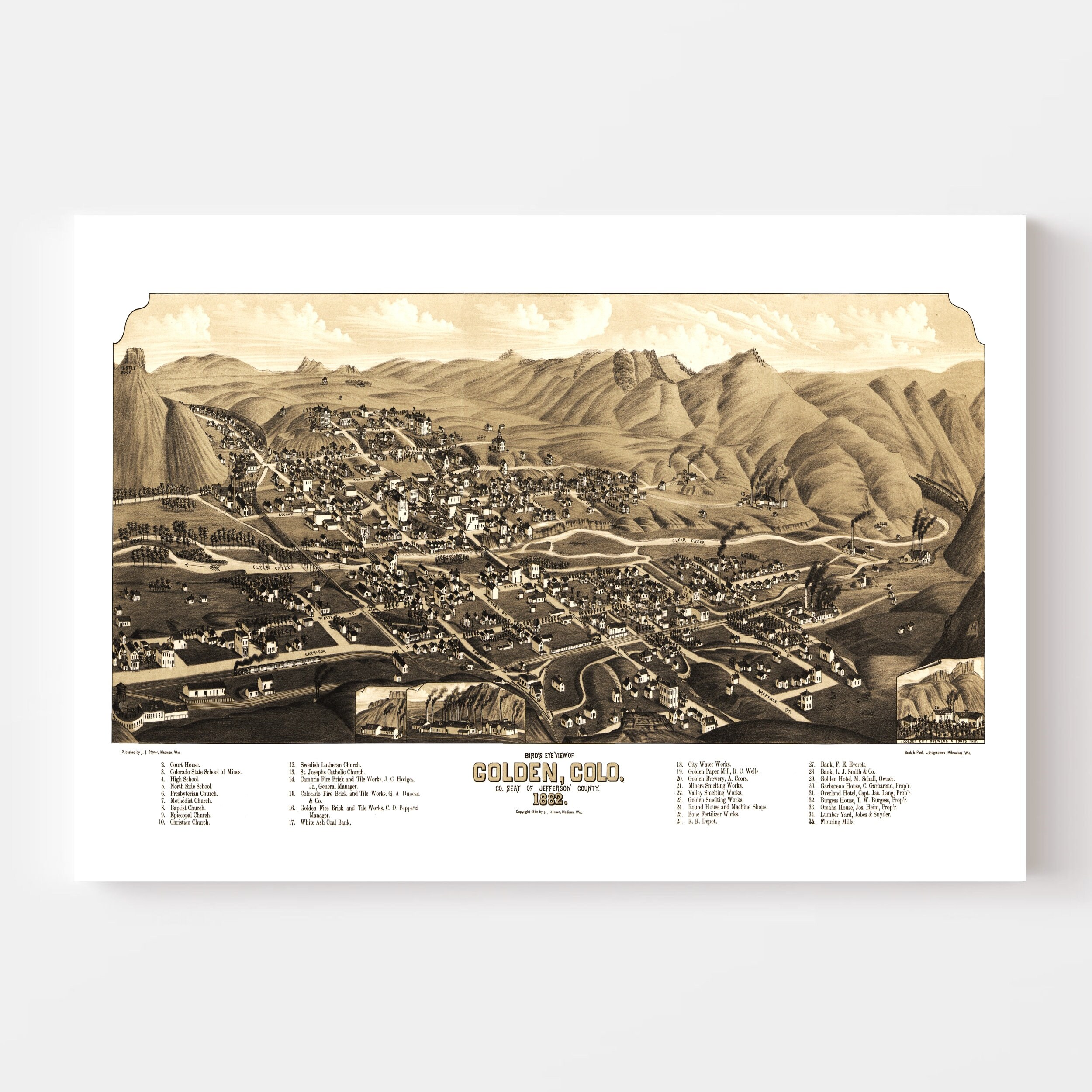 Digital Prints Colorado Vintage 1870 State Map Glossy Poster Picture ...