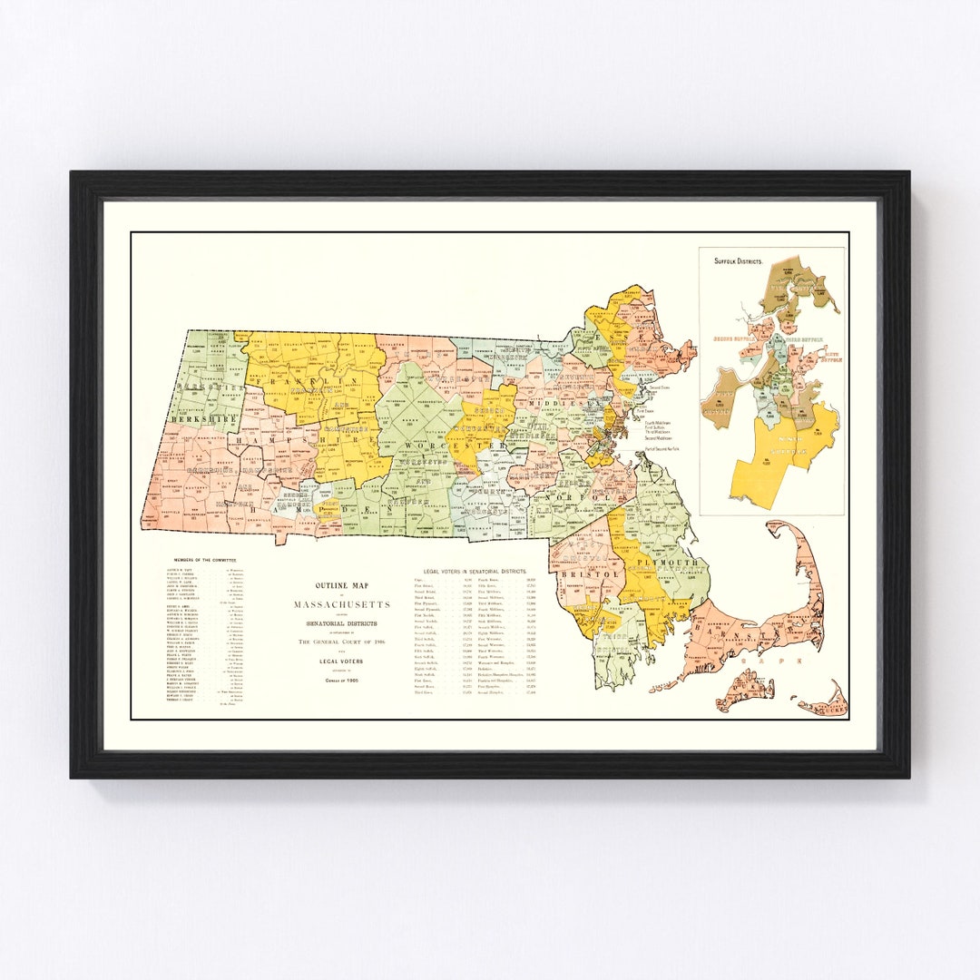 Massachusetts Map 1906 - Old Map of Massachusetts Art Vintage Print ...
