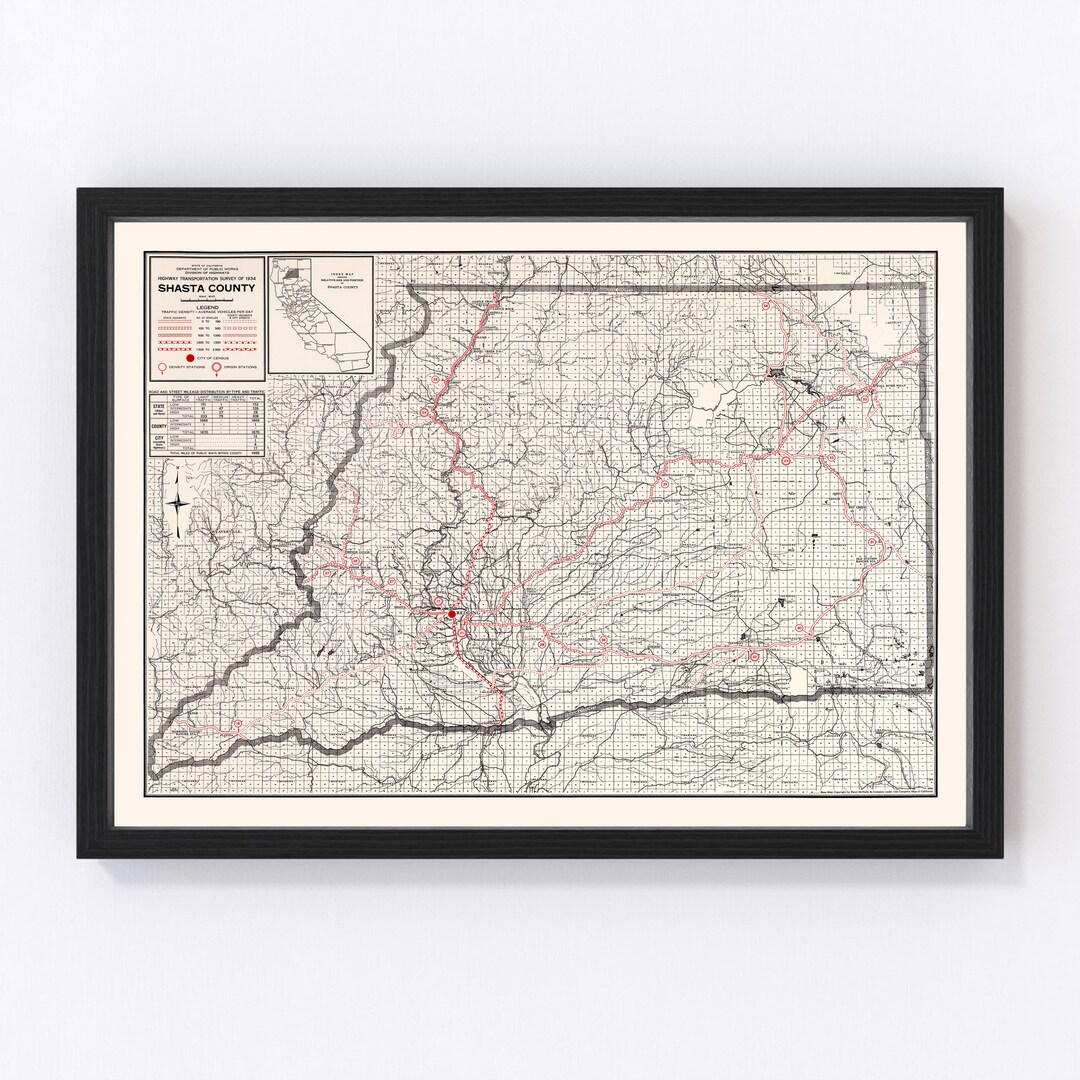 Shasta County Map 1935, Vintage Shasta County Map, Old Shasta County ...