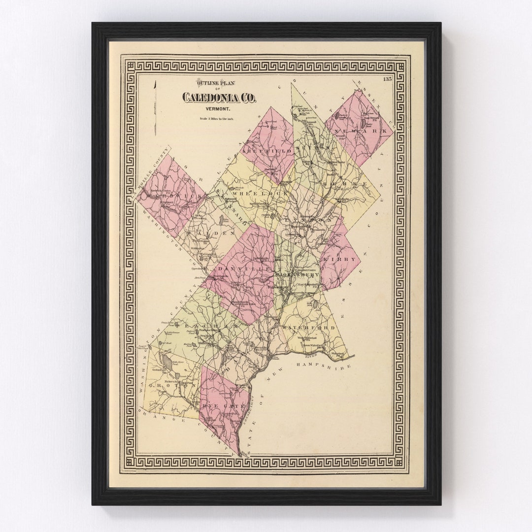 Caledonia County Map 1876, Vintage Caledonia County Map, Old Caledonia ...