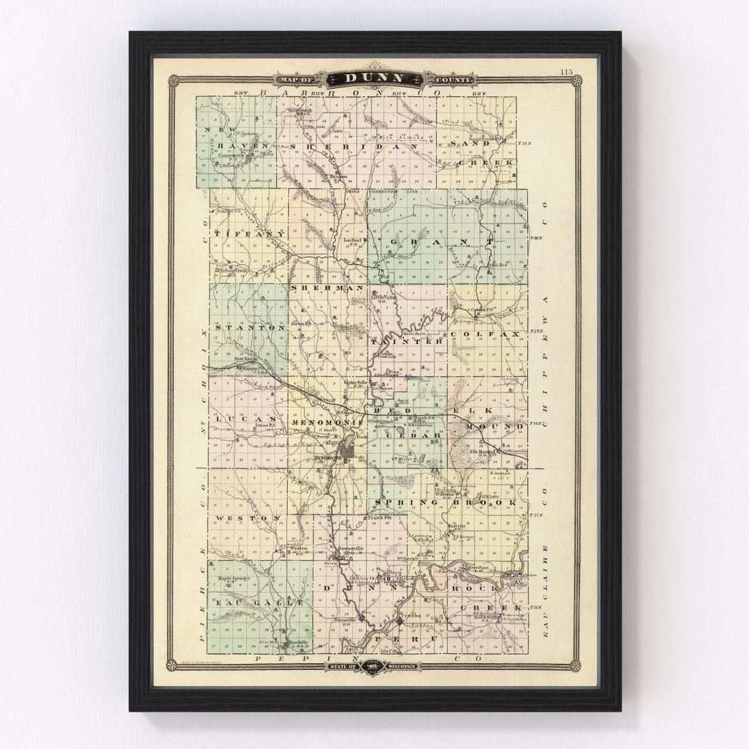 Dunn County Map 1878, Vintage Dunn County Map, Old Dunn County ...