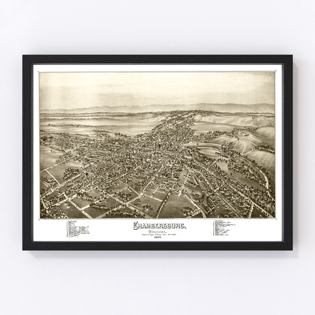 Chambersburg Map 1885 - Old Map of Chambersburg Pennsylvania Art ...