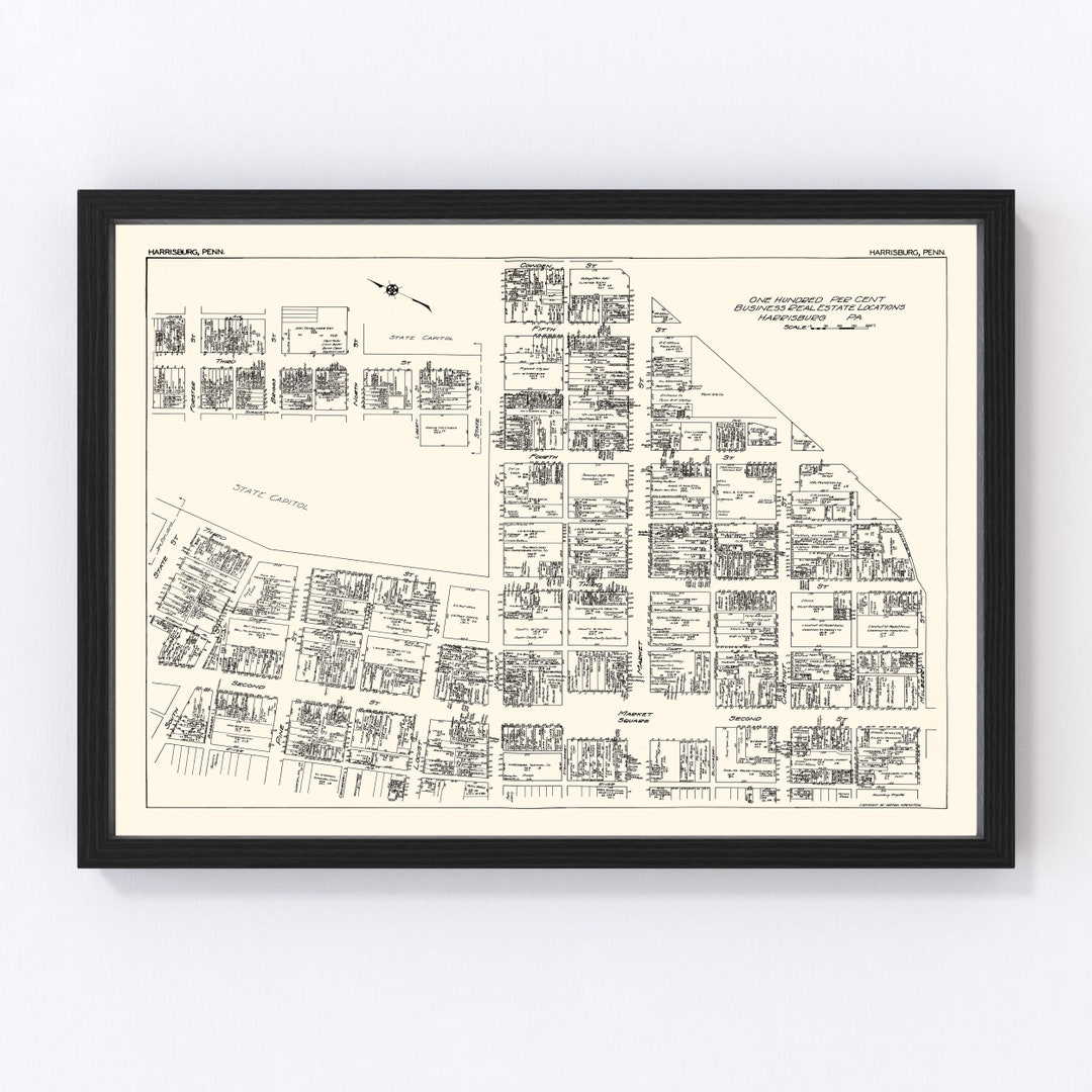 Harrisburg Map 1929, Vintage Harrisburg Map, Old Harrisburg ...