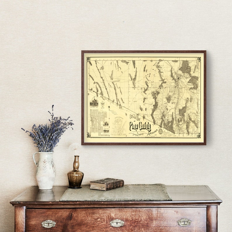 Pima County Map 1893, Vintage Pima County Map, Old Pima County Arizona ...