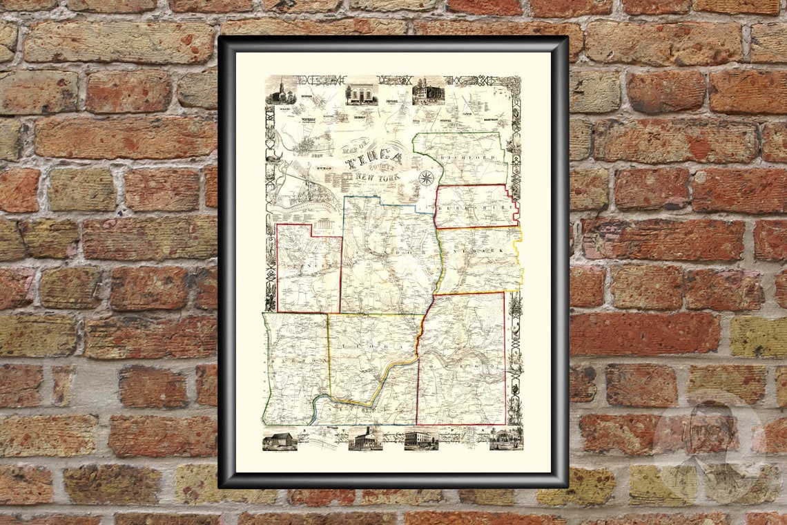 Vintage Tioga County Map 1855 Old Map of Tioga County New | Etsy
