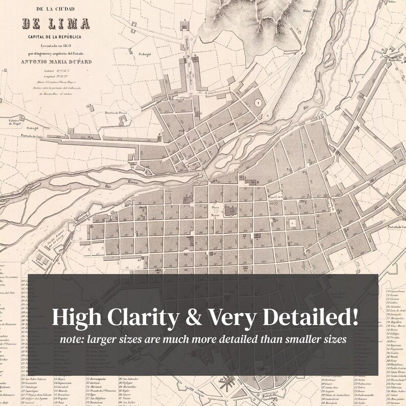 Lima Map 1865, Vintage Lima Map, Old Lima Art, Wall Art Gift for Lima ...