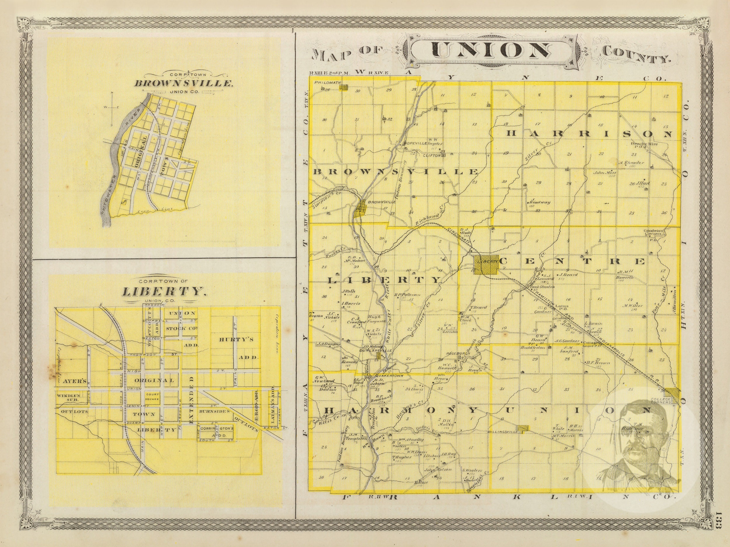 Union County Indiana Vintage Map From 1876 Old County Map | Etsy UK