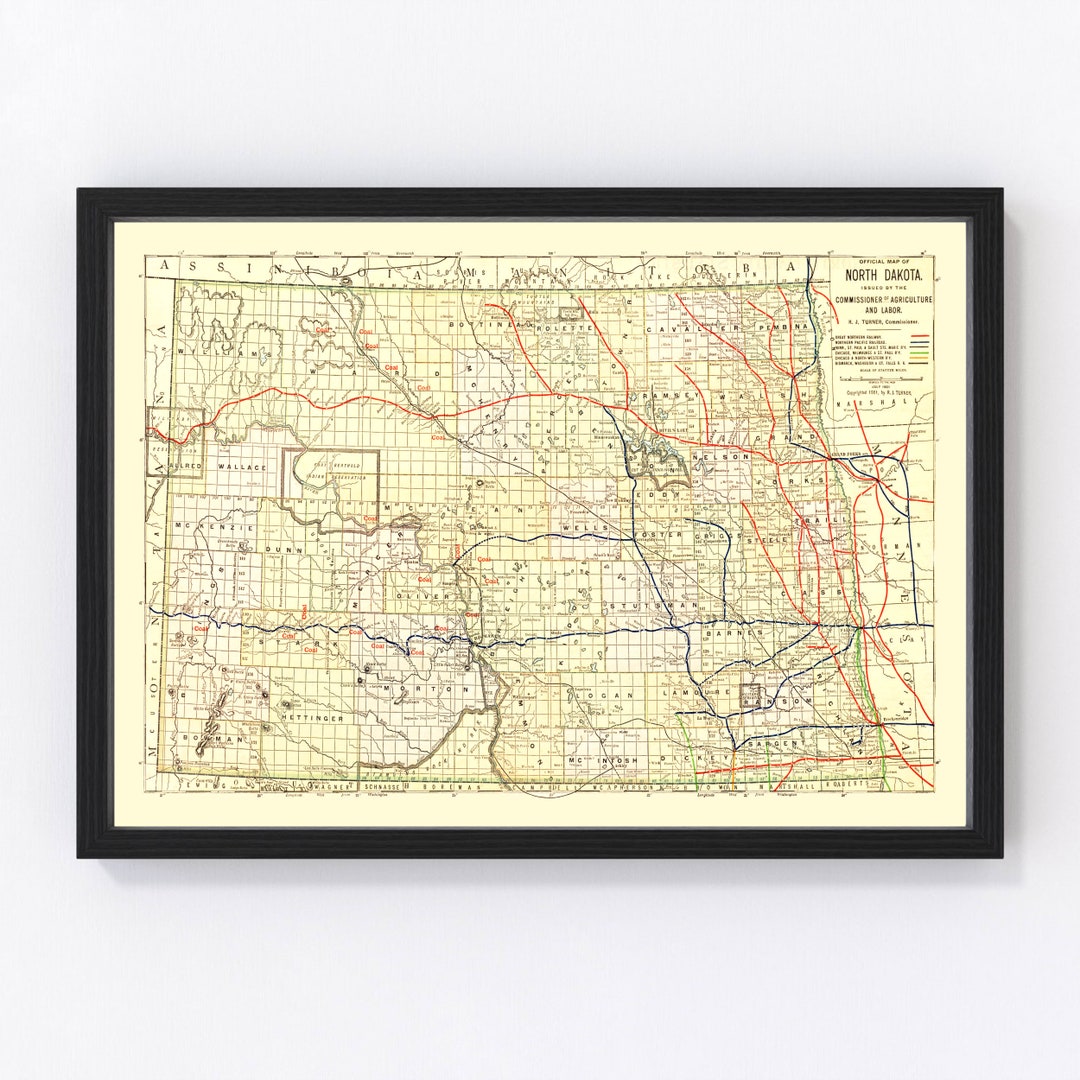 North Dakota Map 1901, Vintage North Dakota Map, Old North Dakota Art ...