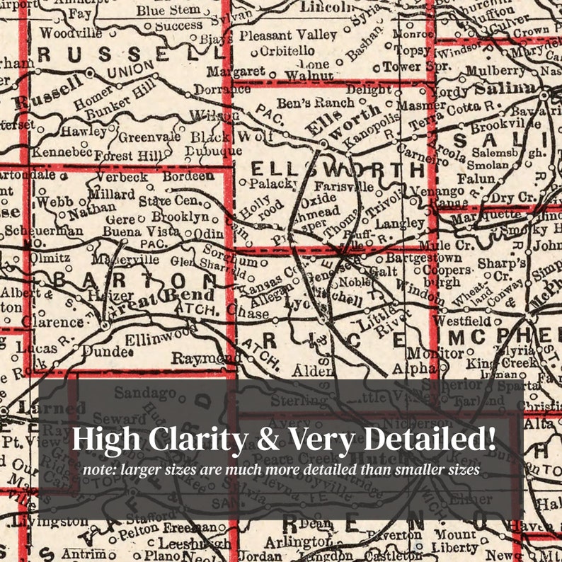 Kansas Map 1893 - Old Map of Kansas Art Vintage Print Framed Wall Art ...