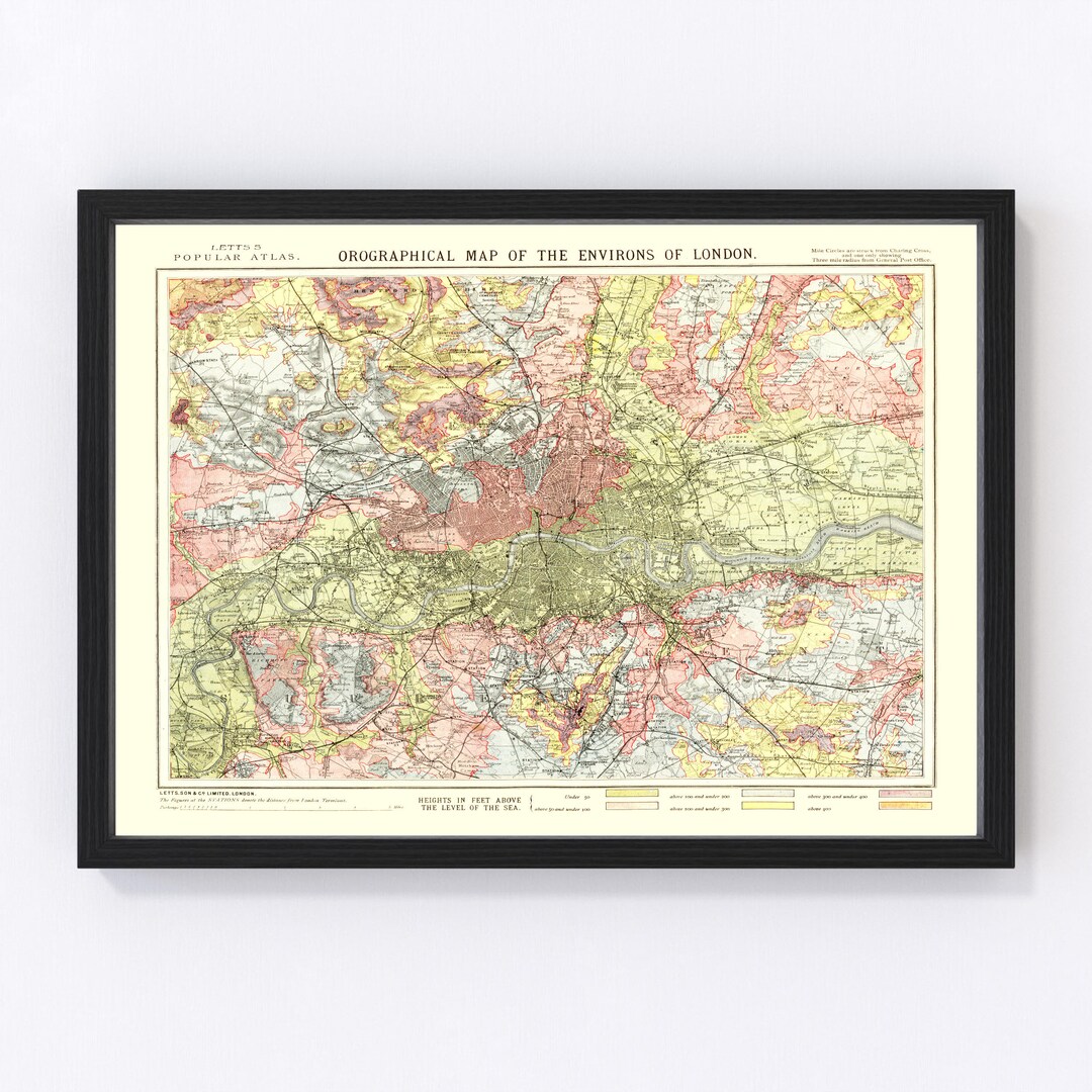 London Map 1883 Old Map of London England Art Vintage Print Framed Wall ...