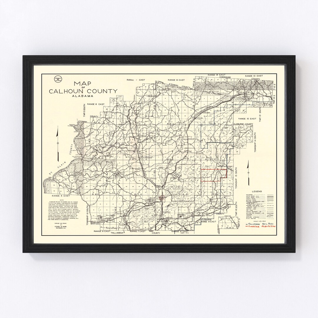 Calhoun County Map 1930, Vintage Calhoun County Map, Old Calhoun County ...