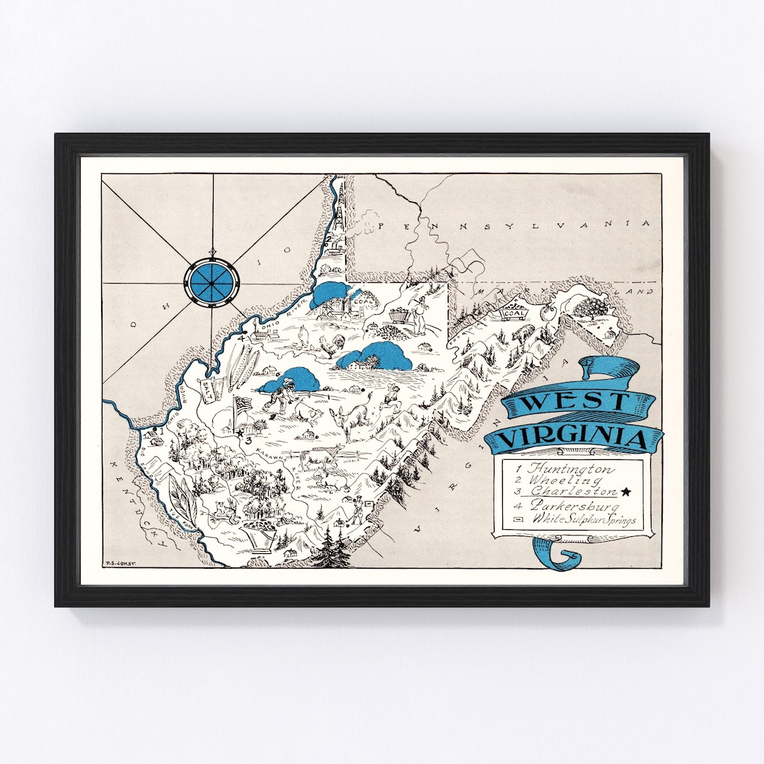 West Virginia Map 1931, Vintage West Virginia Map, Old West Virginia ...
