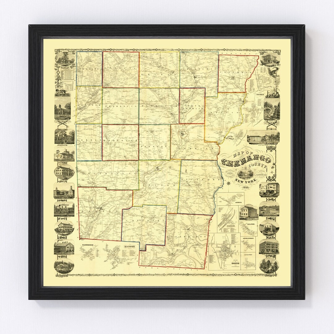 Chenango County Map 1855, Vintage Chenango County Map, Old Chenango ...