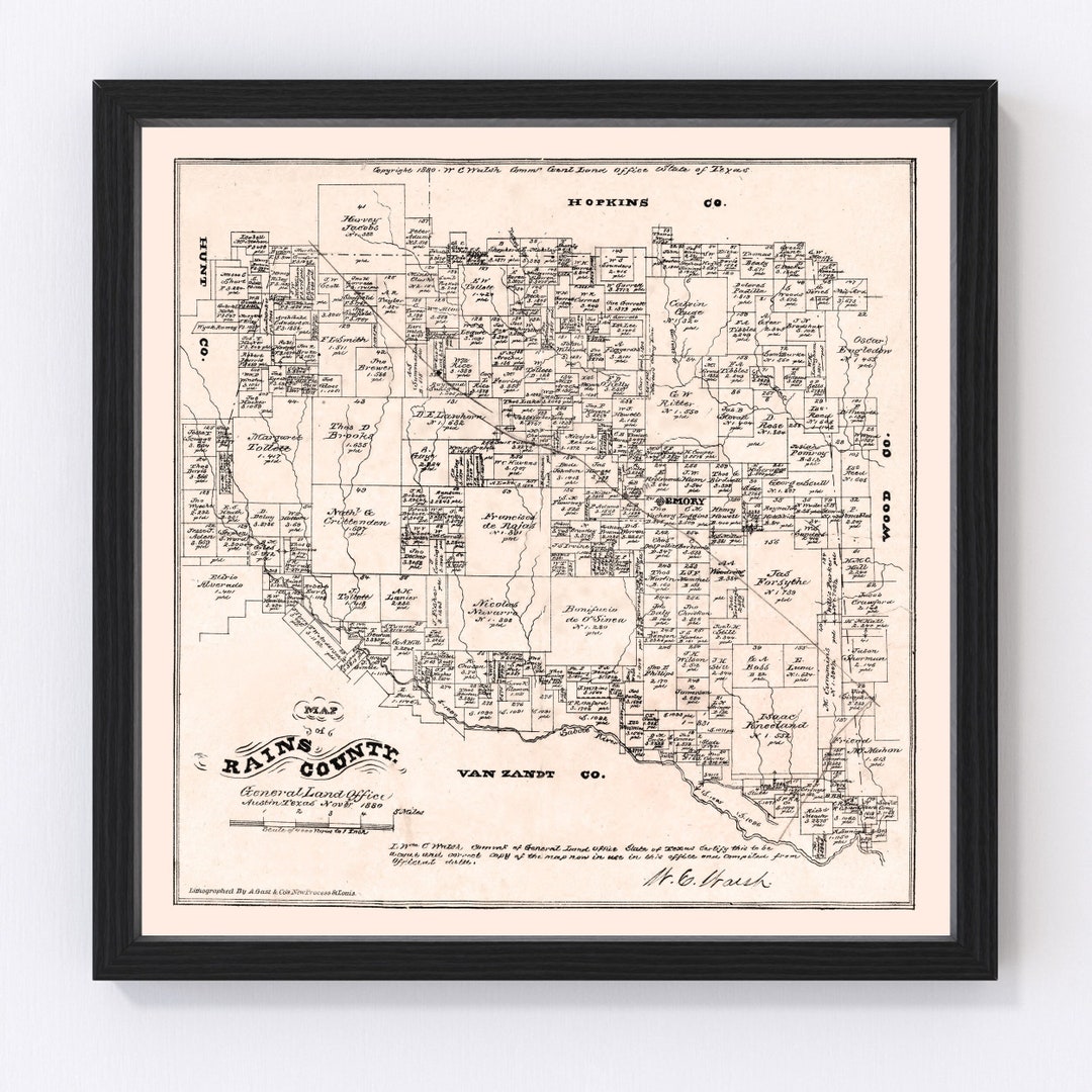 Rains County Map 1880, Vintage Rains County Map, Old Rains County Texas ...