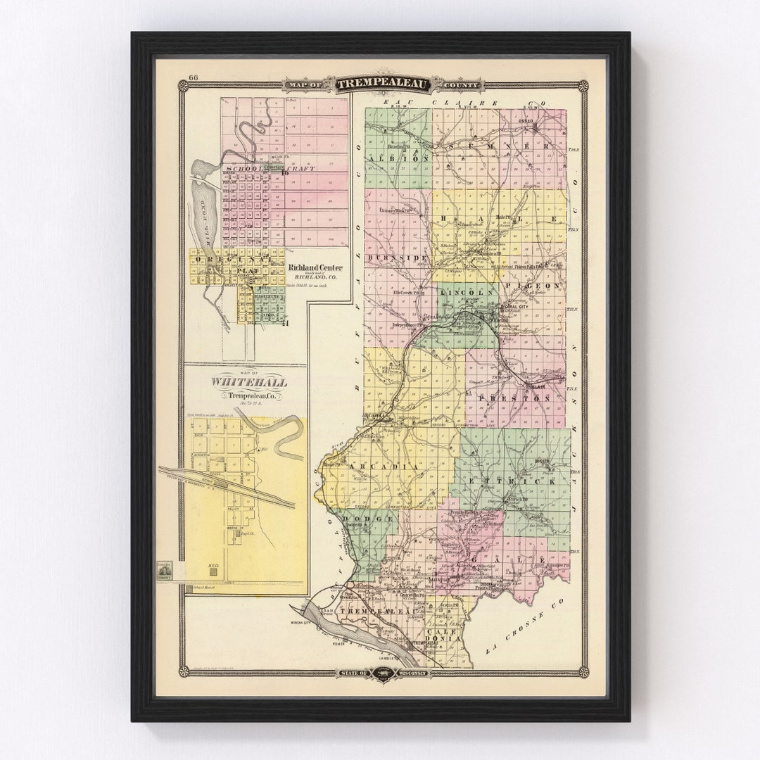 Trempealeau County WI Map 1878 Old Map of Whitehall Wisconsin Art ...
