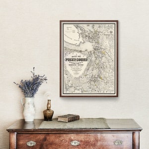 Seattle Map 1877 Old Map of Seattle Washington Art Vintage Print Framed ...