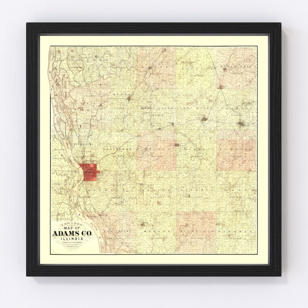 Adams County Illinois Map 1889 Old Map of Adams County Illinois Art ...