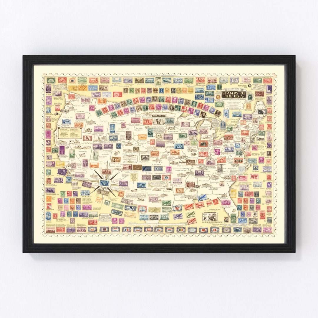 United States Map of Stamps Map 1947 Old Map of United States Map of ...