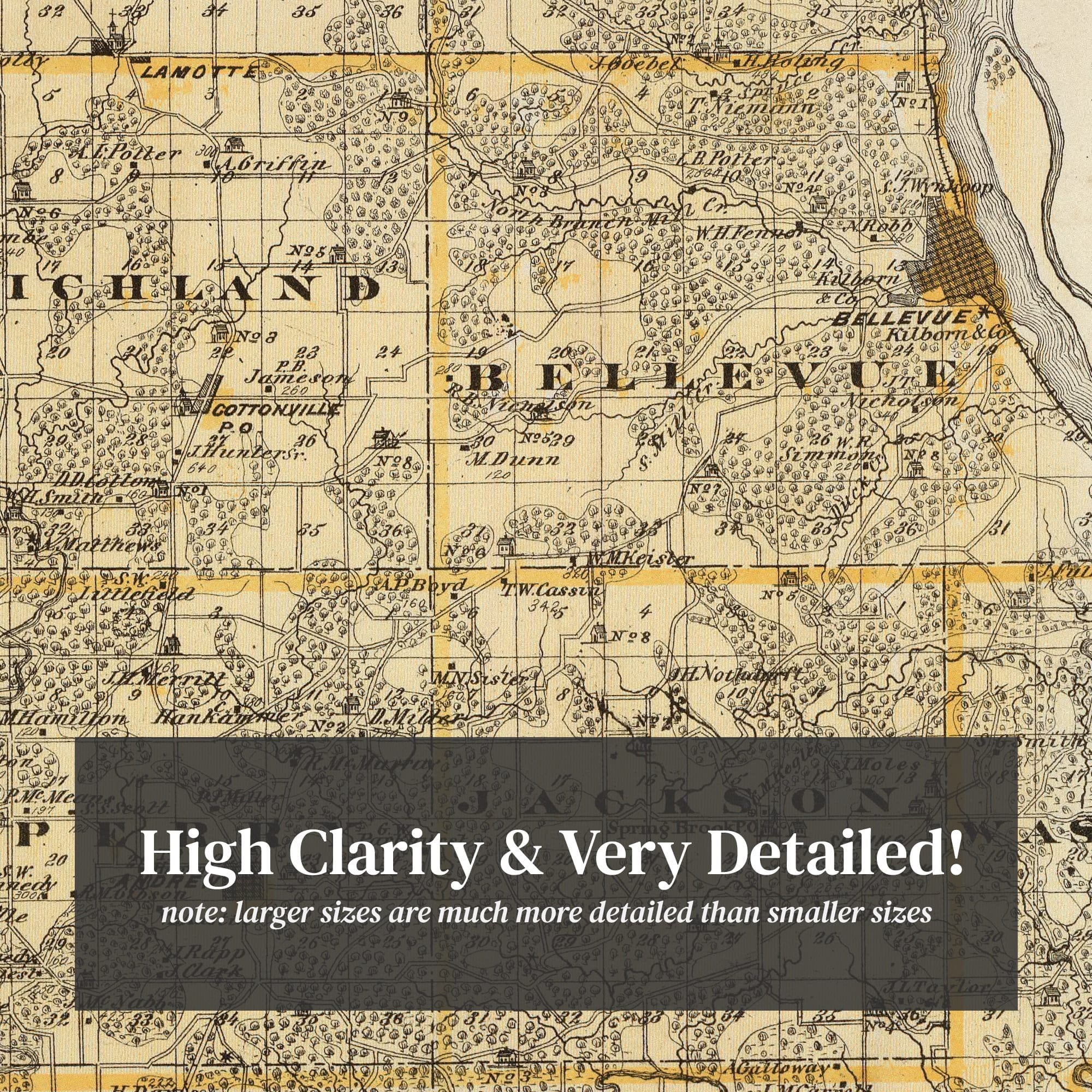 Jackson County IA Map 1875 Old Map of Maquoketa Iowa Art - Etsy