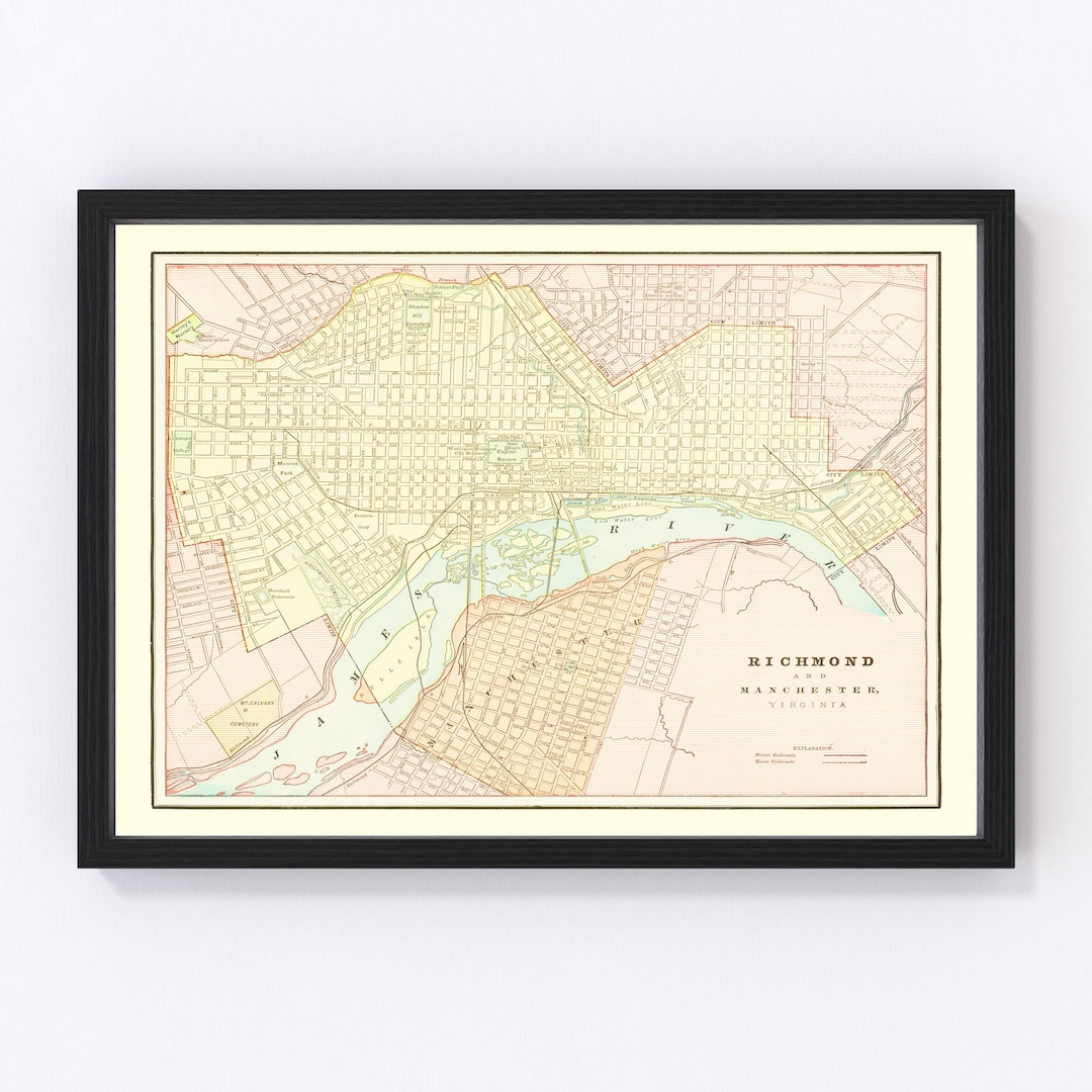 Richmond Map 1895, Vintage Richmond Map, Old Richmond Virginia Art ...