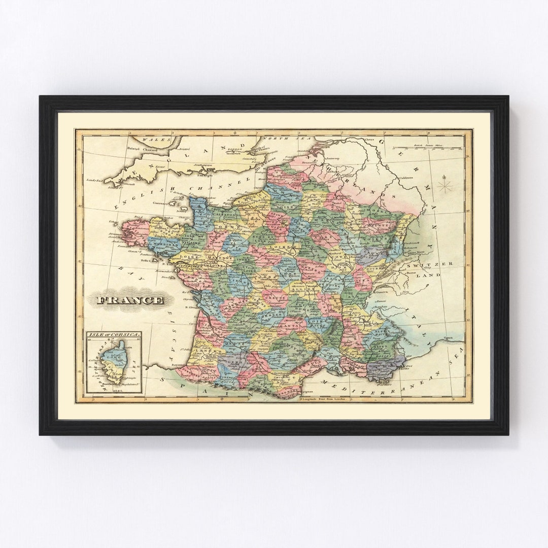 France Map 1823 Old Map of France Art Print Framed Wall Art Vintage ...