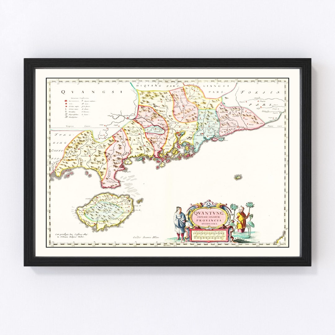 Guangdong Map 1665, Vintage Guangdong Map, Old Guangdong Art, Wall Art ...