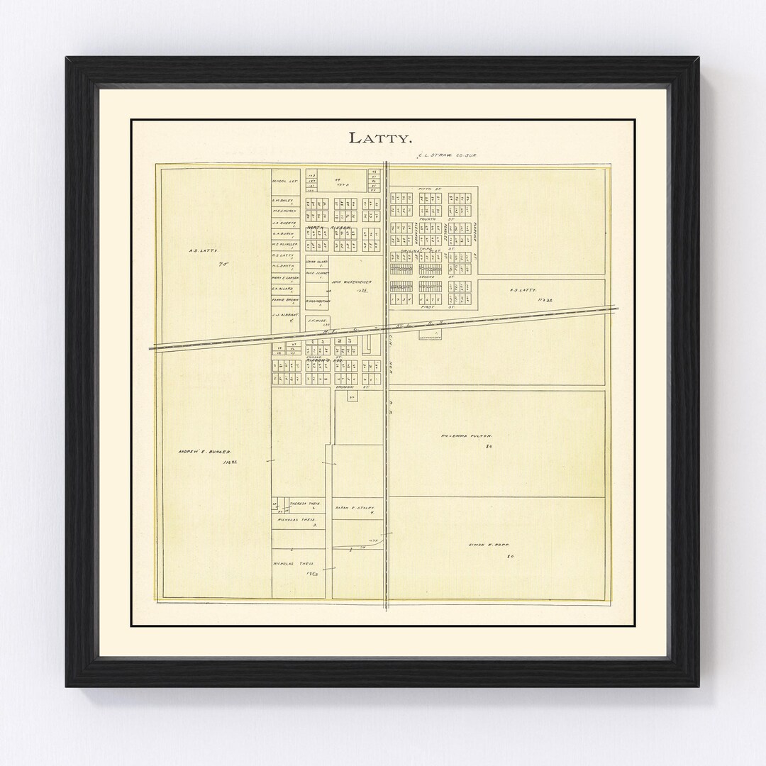 Latty Map 1905, Vintage Latty Map, Old Latty Ohio Art, Wall Art Gift ...